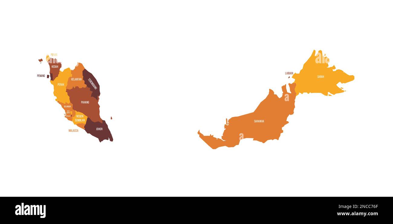 Malaysia political map of administrative divisions - states and federal ...
