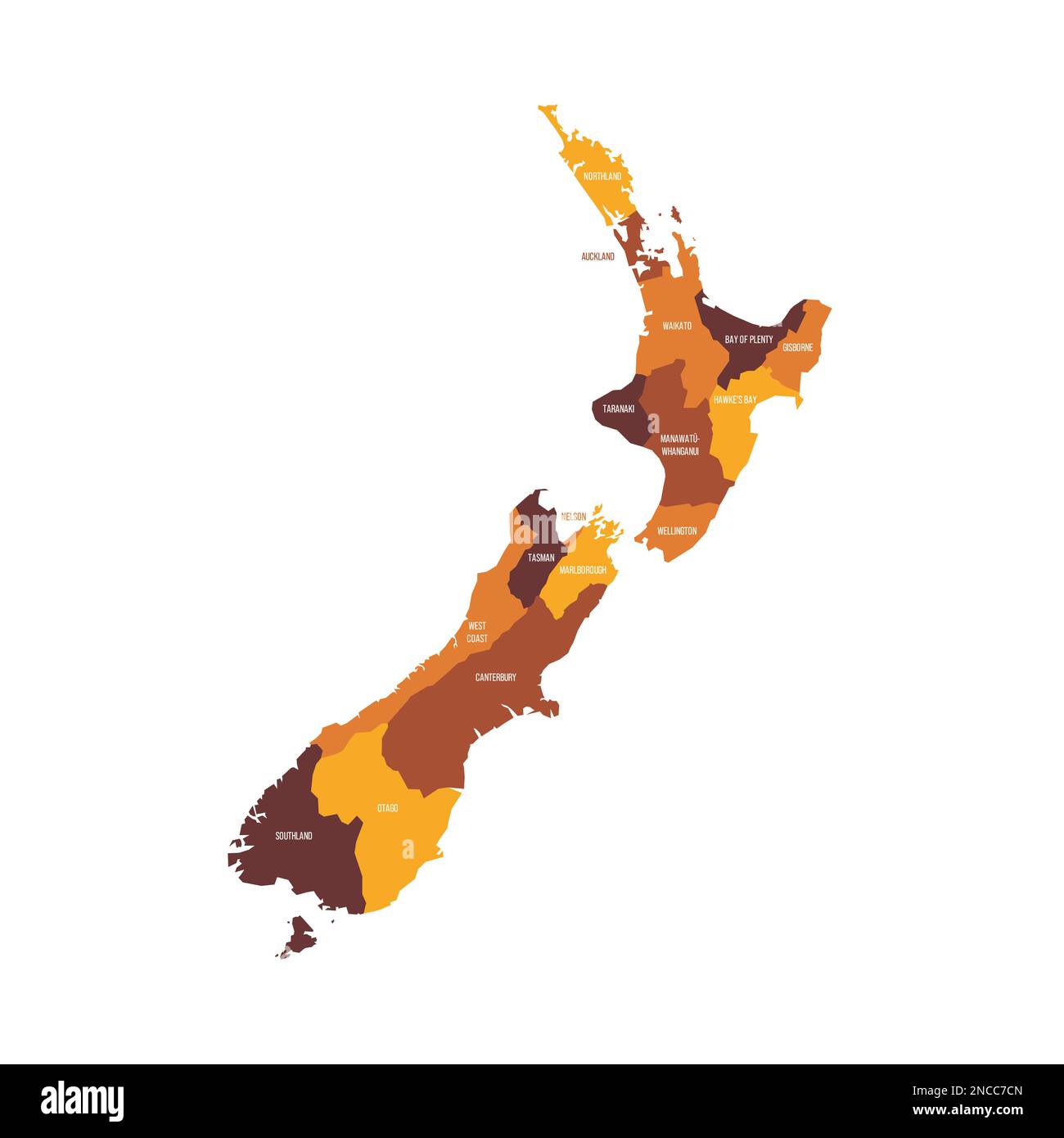 New Zealand political map of administrative divisions - regions. Flat ...