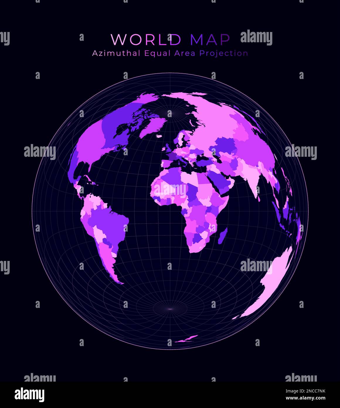 World Map. Lambert azimuthal equal-area projection. Digital world ...