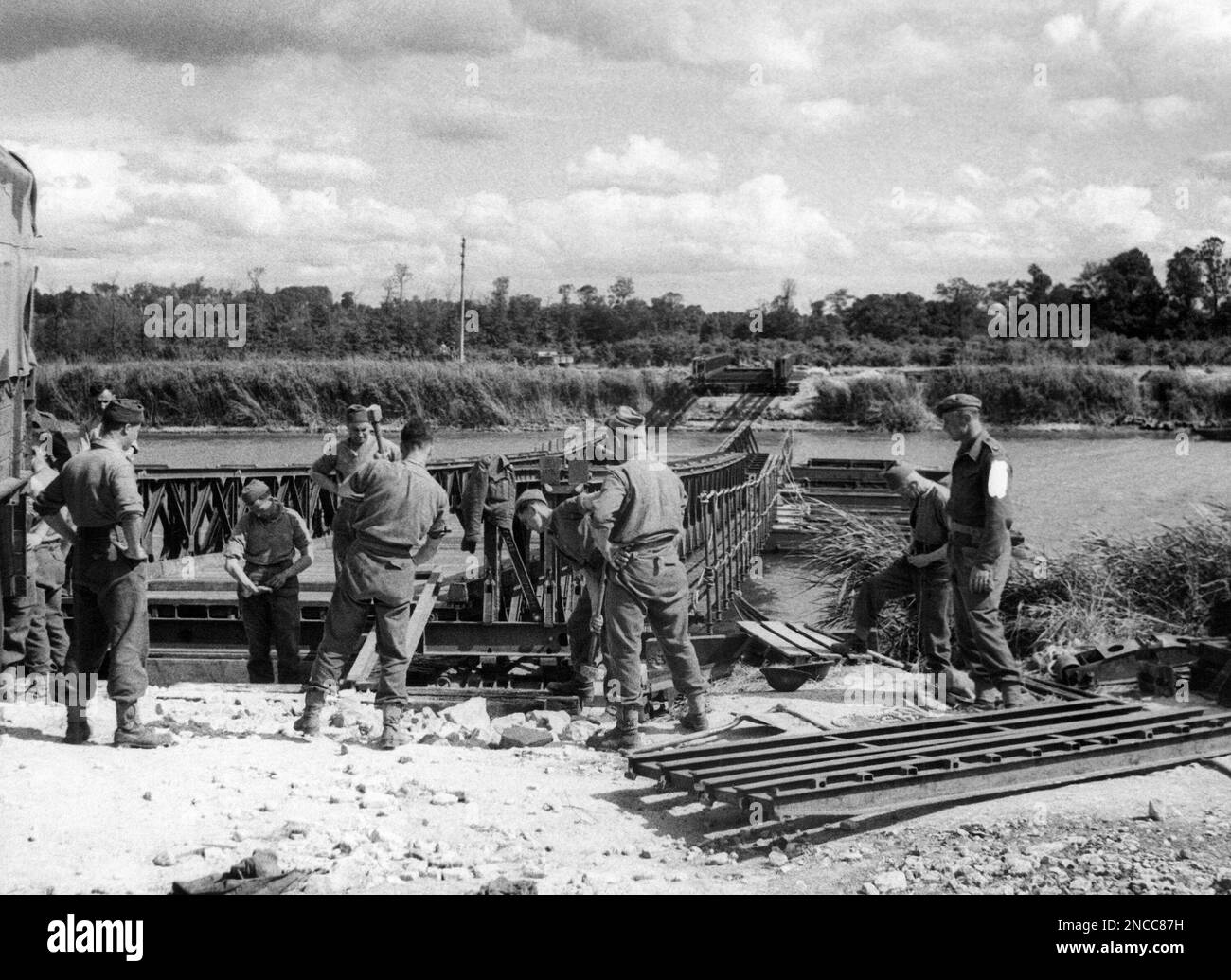Royal Engineers have constructed a Bailey Bridge across the Caen Canal ...