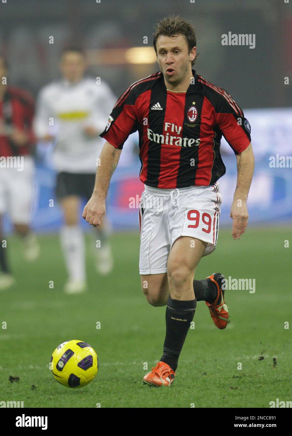 AC Milan forward Antonio Cassano, controls the ball during a Serie A ...