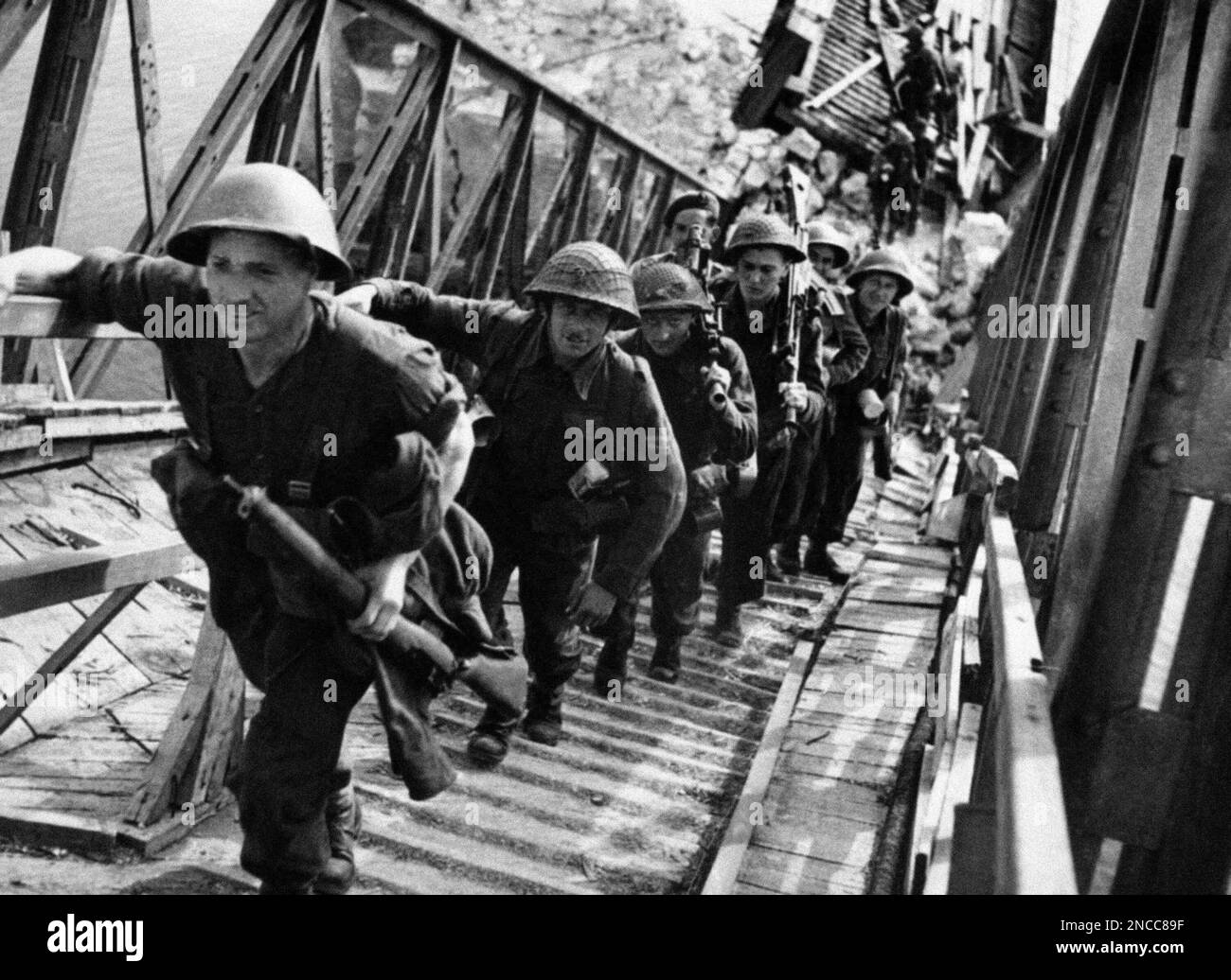 Bailey and pontoon bridges have now been built across the River Saiene ...