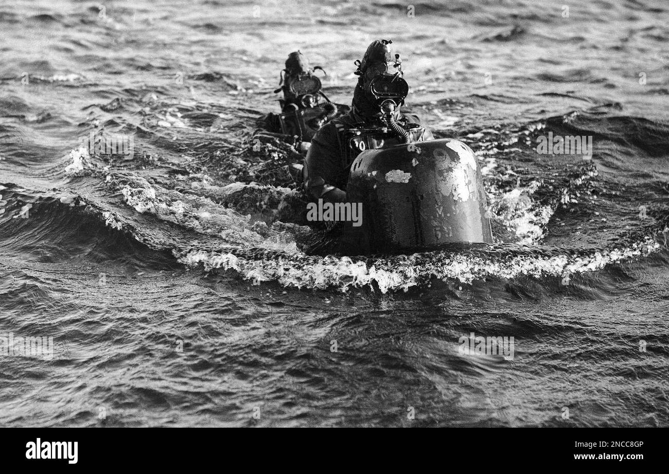 View of the Britain's Human Torpedo under way during trials, off ...