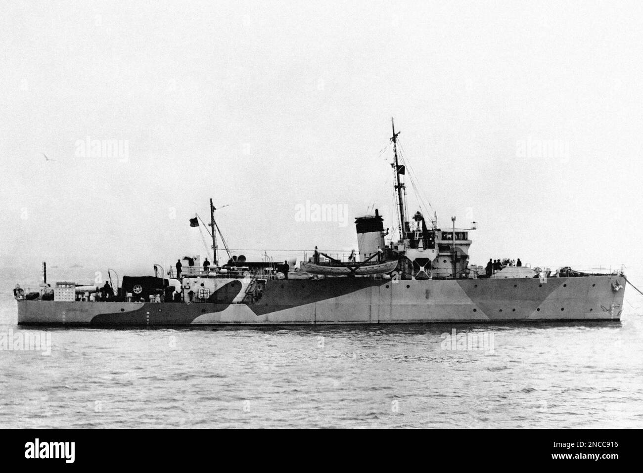Side view of the British Bangor Class Minesweeper, H.M.S. Shippigan, at ...
