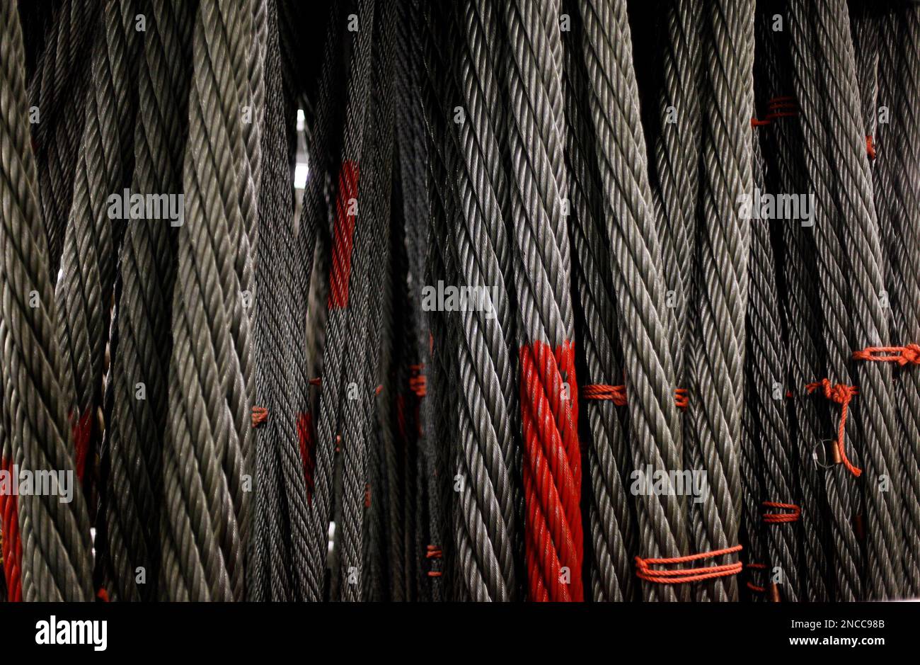 Cables hang onboard the Svenja, the world's largest heavy lift vessel ...