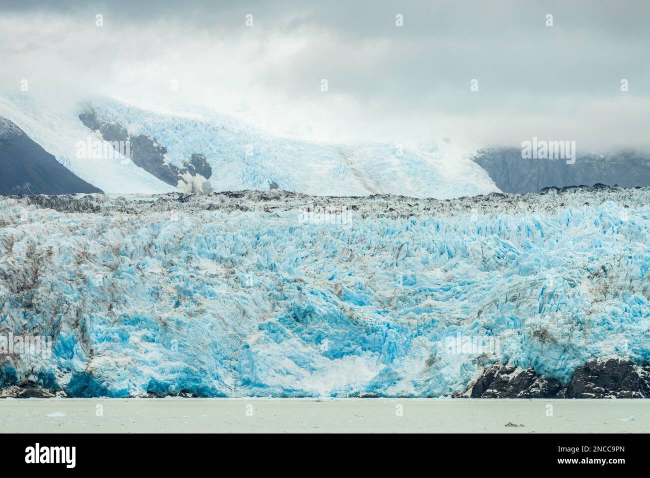 Milky light blue ocean by Amalia glacier with detail of the fissures ...