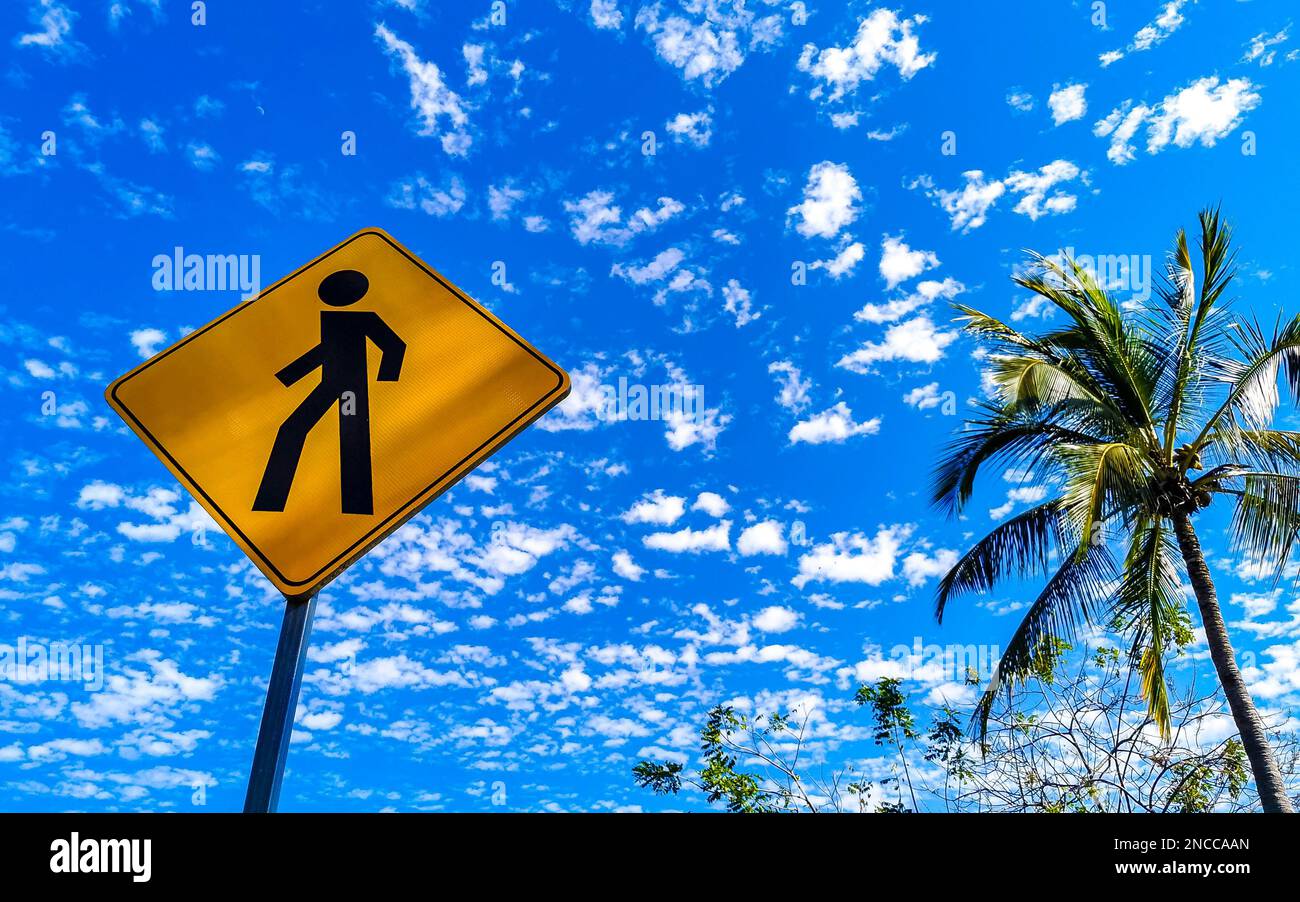 Yellow pedestrian sign street sign in Zicatela Puerto Escondido Oaxaca ...