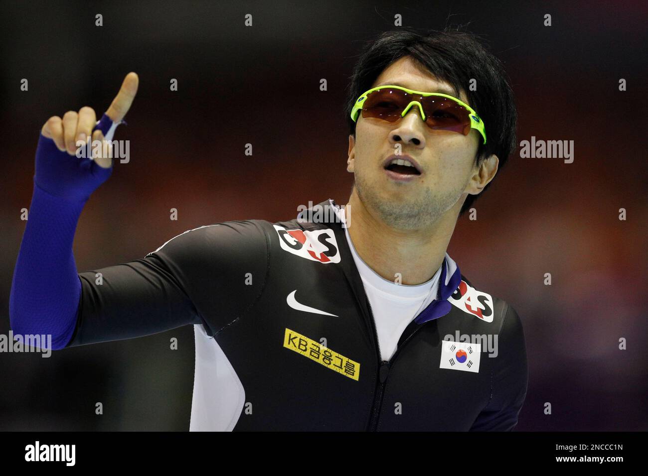 New World Champion Lee Kyou-Hyuk of Korea, points after the second of ...