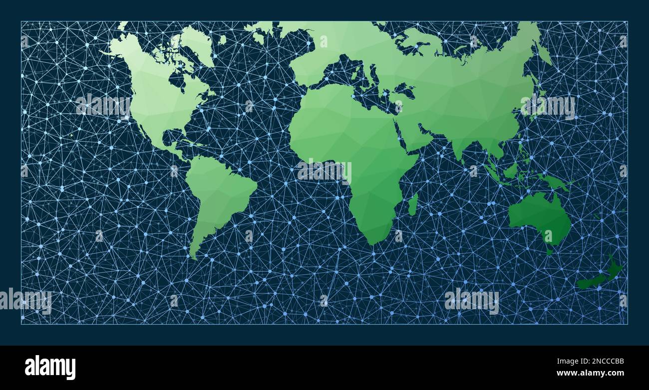 Global internet business concept. Guyou projection. Green low poly ...