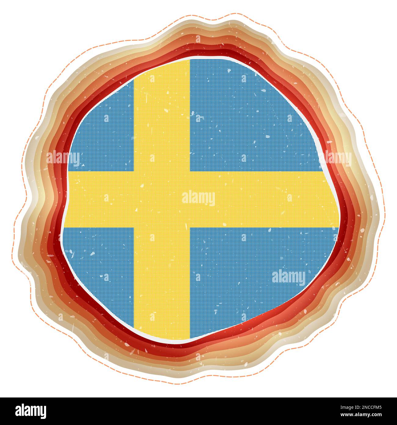 Sweden flag in frame. Badge of the country. Layered circular sign around Sweden flag. Creative ...