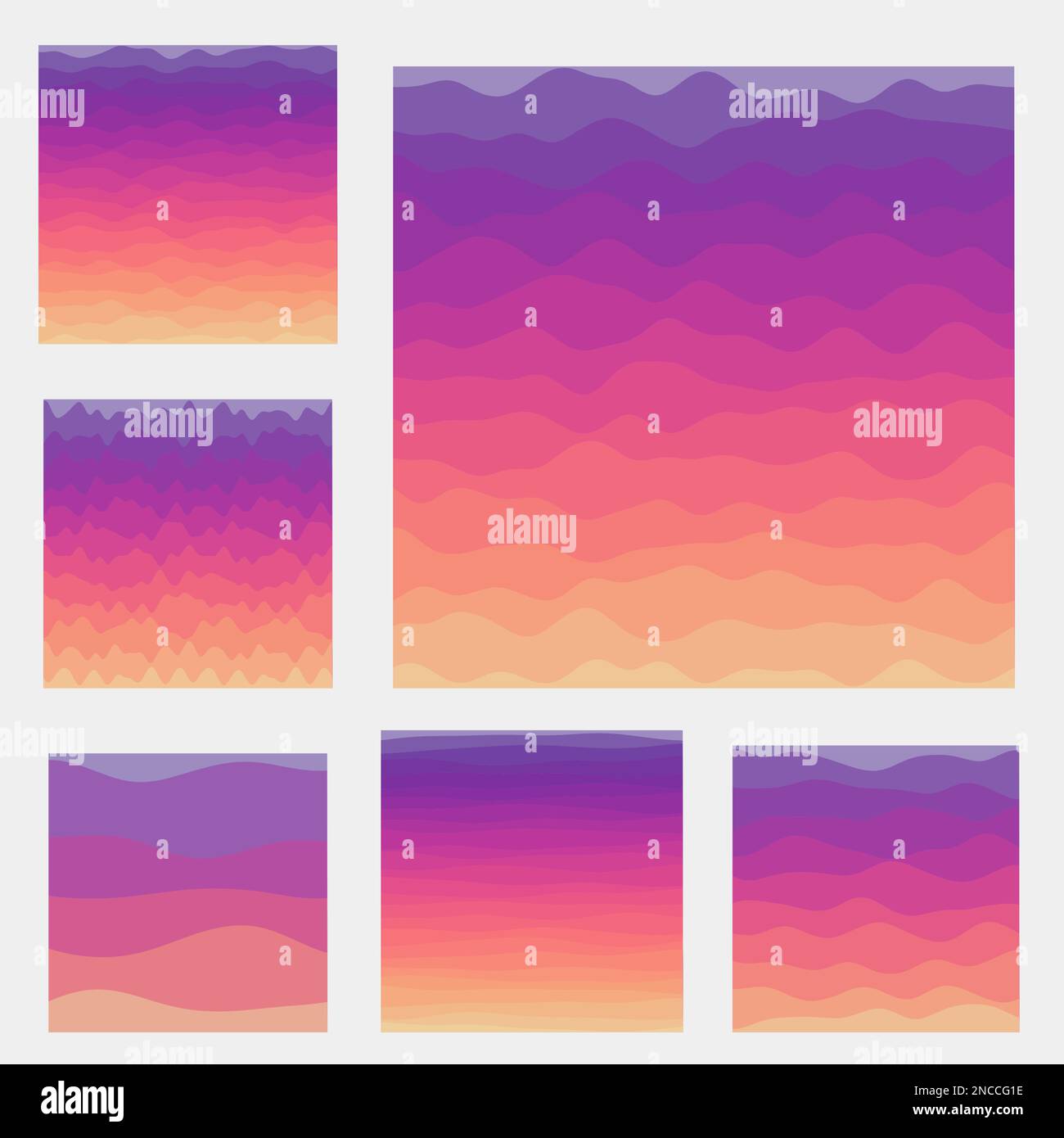 Abstract waves background collection. Curves in sunset colors ...