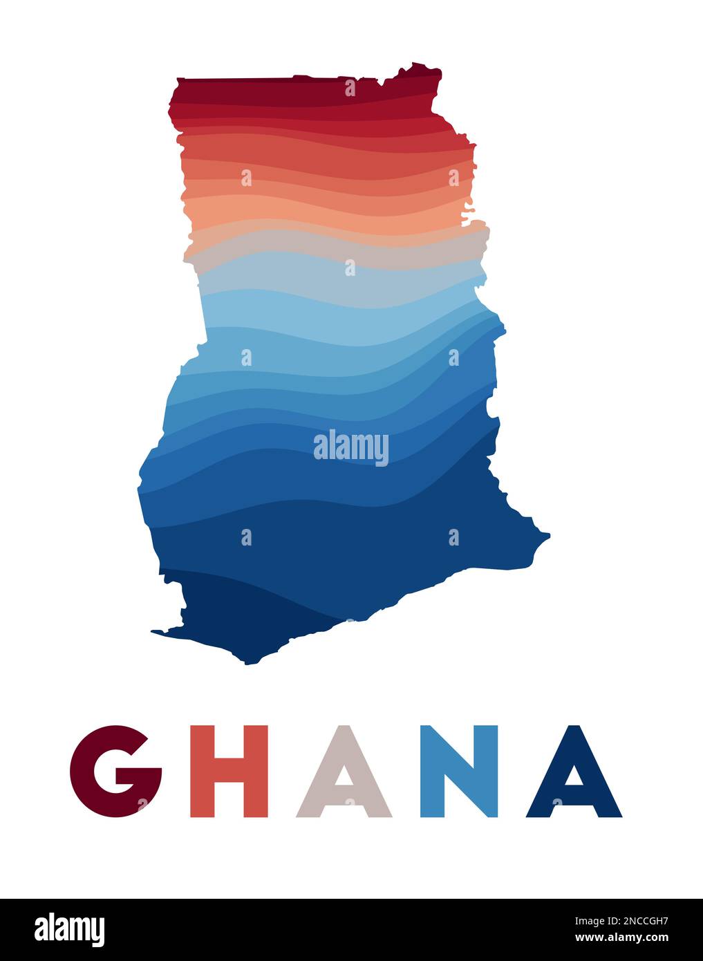 Ghana map. Map of the country with beautiful geometric waves in red and blue colors. Vivid Ghana ...