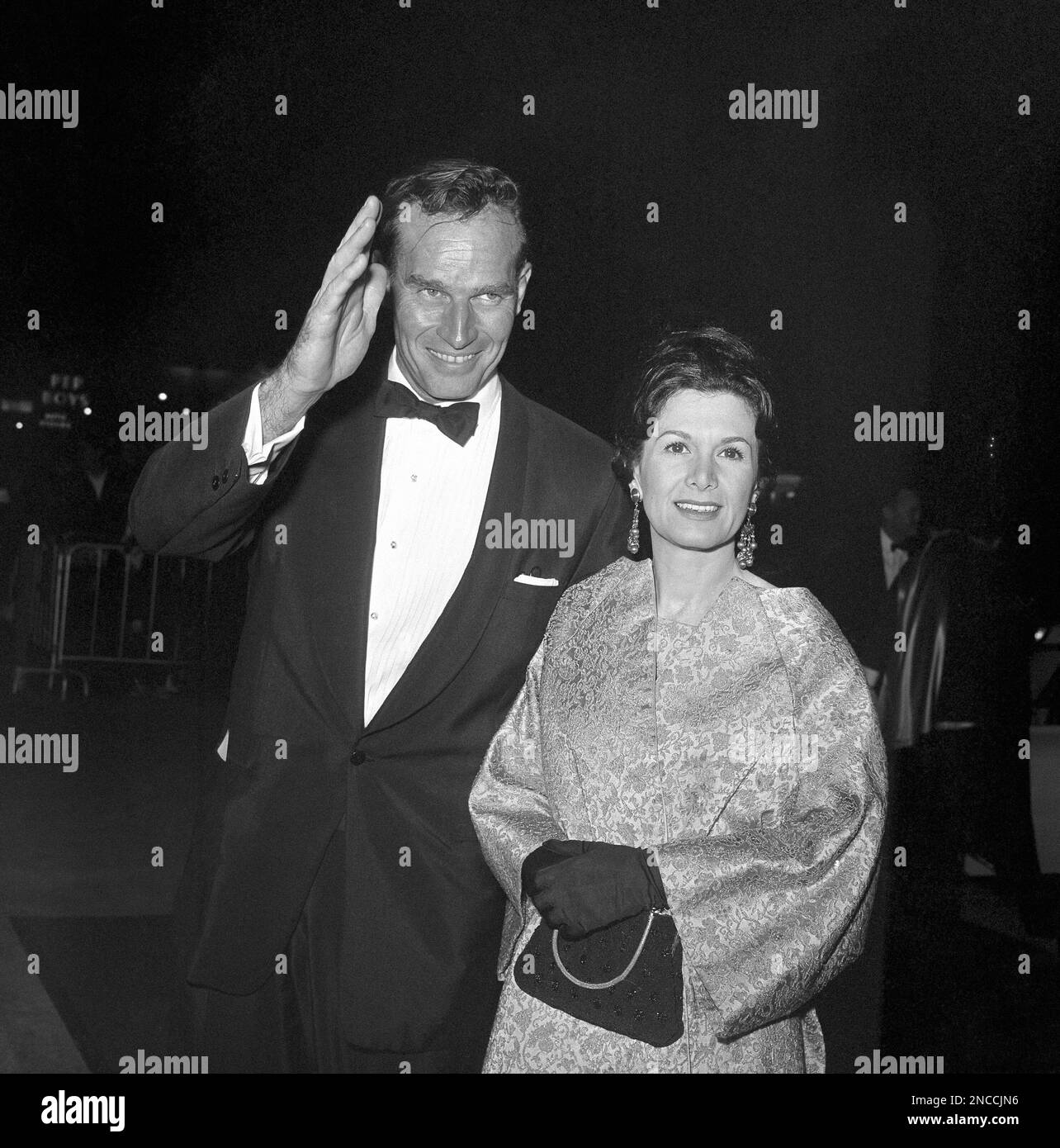 Charlton Heston and wife at premier of "Greatest Story Ever Told" in ...