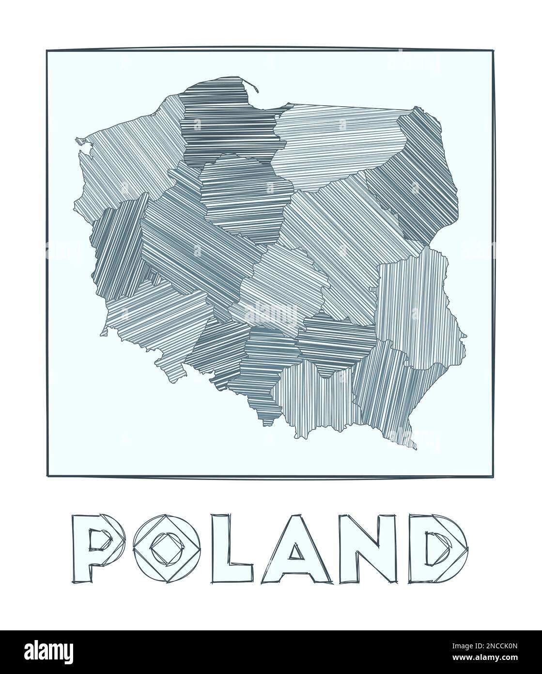 Sketch map of Poland. Grayscale hand drawn map of the country. Filled ...