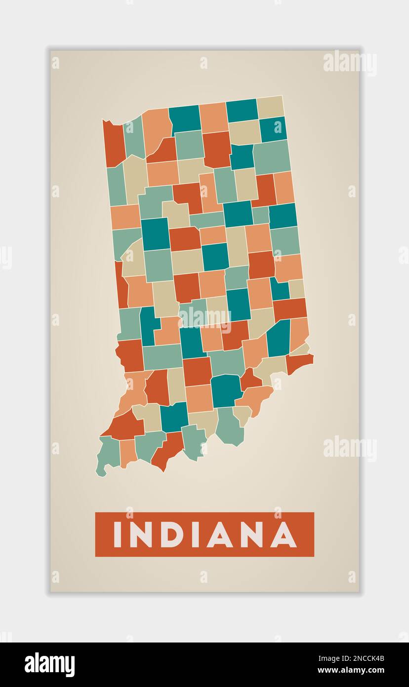 Indiana poster. Map of the US state with colorful regions. Shape of ...