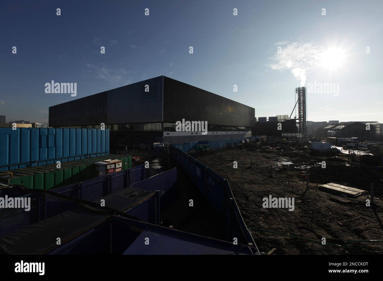 The sun shines on the Olympic Multi-Use Arena, which will host the ...