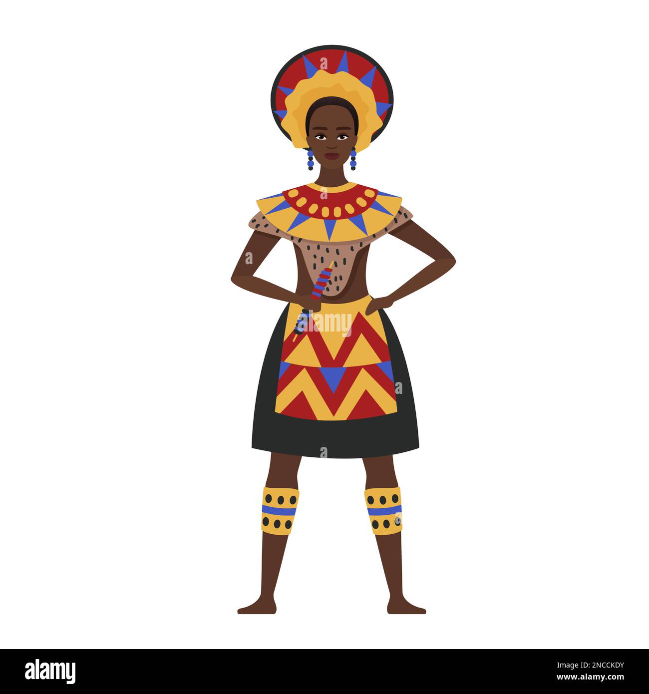Tribal African Dressed Woman Traditional Africa Culture Clothes Vector