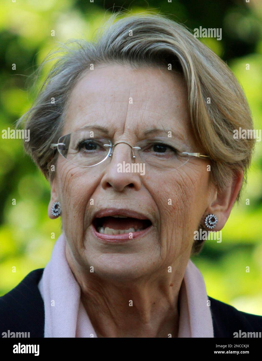 French Foreign Minister Michele Alliot-Marie speaks during a press ...