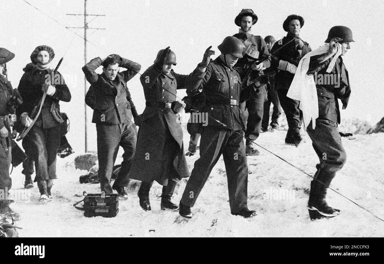 Germans with hands upraised who surrendered to the band of British ...