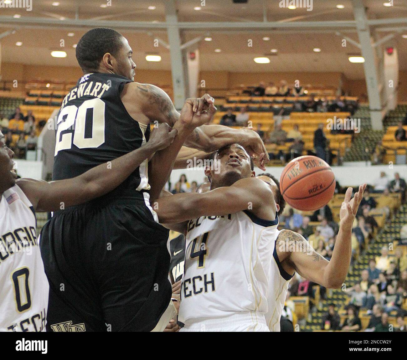 Georgia Tech's Jason Morris (14) and Wake Forest forward Ari Stewart ...