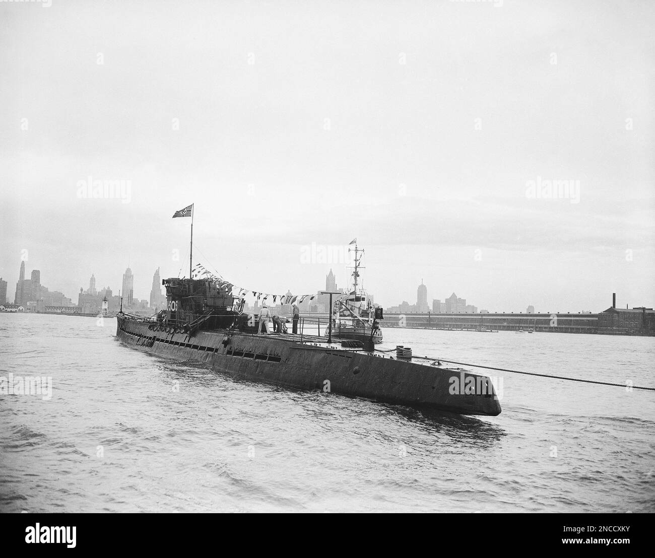 Captured German submarine U-505 arriving in Chicago on June 26, 1954 ...