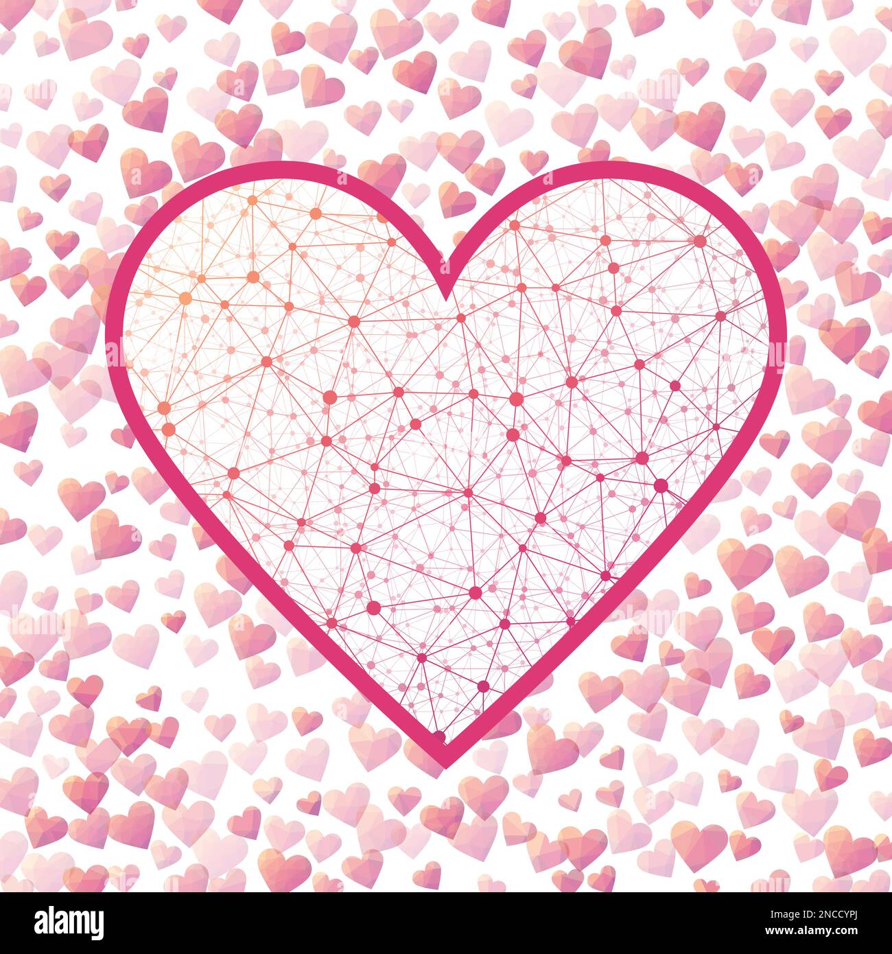 Deep mesh heart. Geometric heart mesh in sunset dark color shades ...