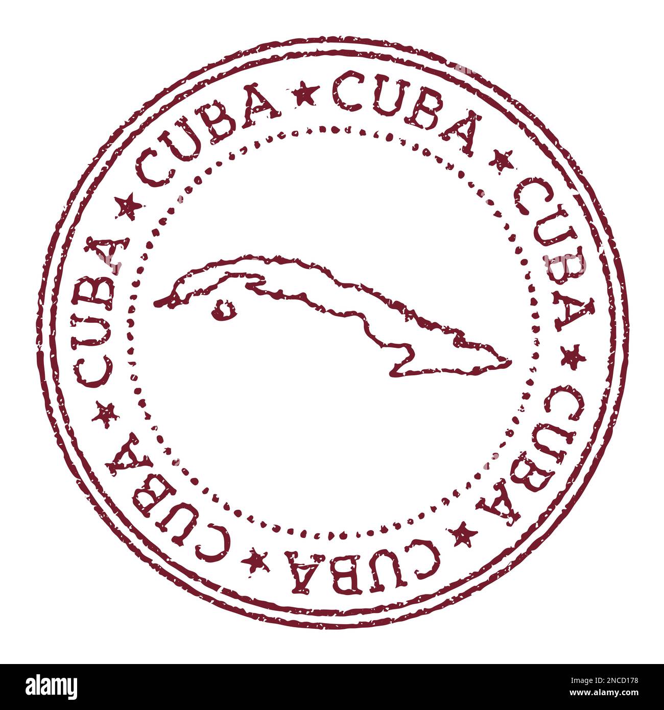 Cuba Round Rubber Stamp With Country Map Vintage Red Passport Stamp