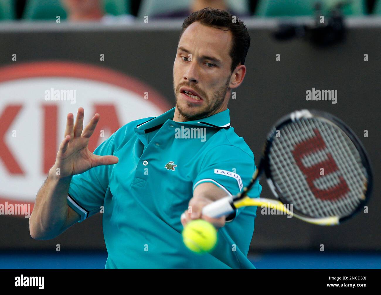 France's Michael Llodra looks to make a forehand return to Argentina's ...
