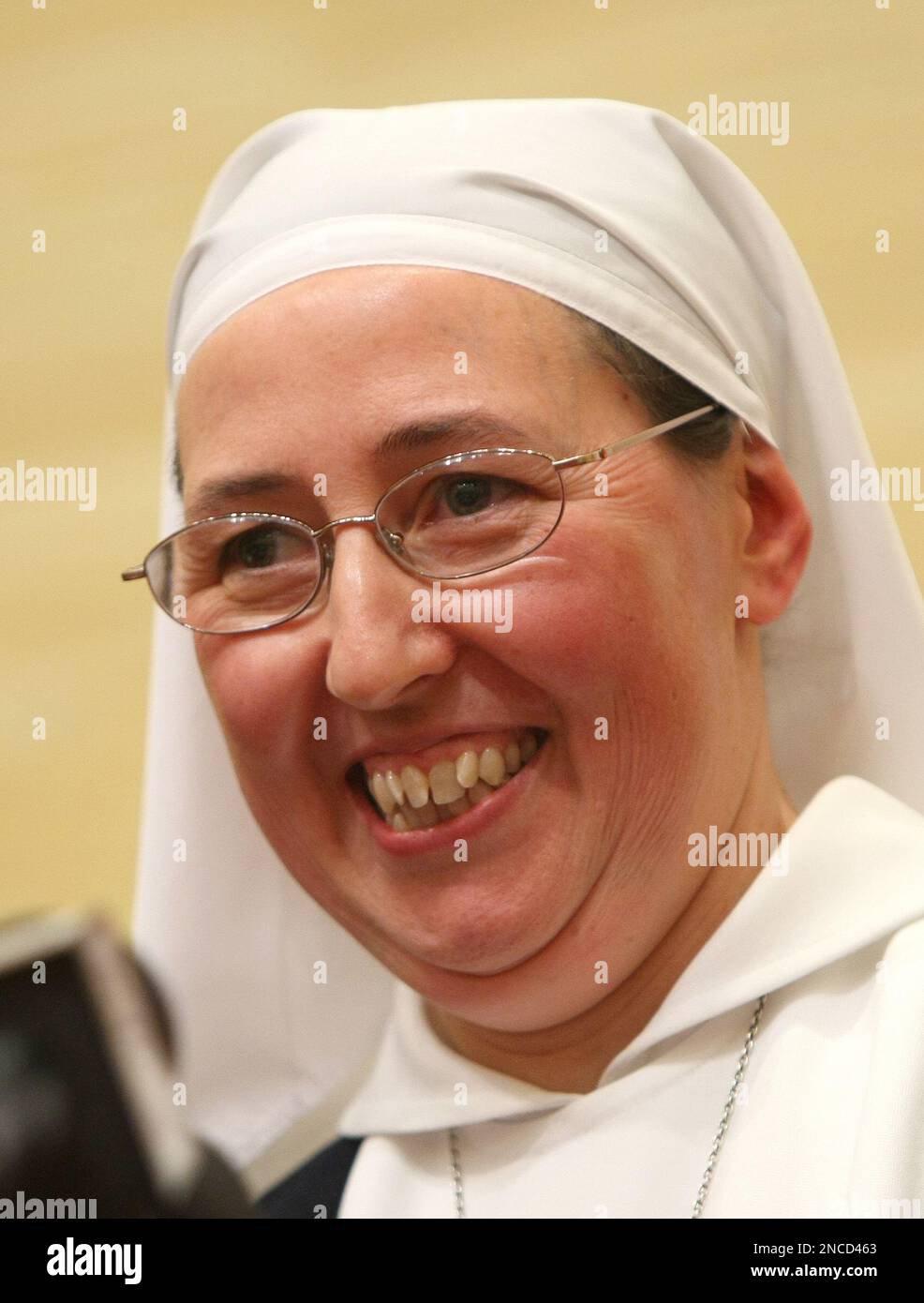 Sister Marie Simon-Pierre smiles during a press conference at Aix-en ...