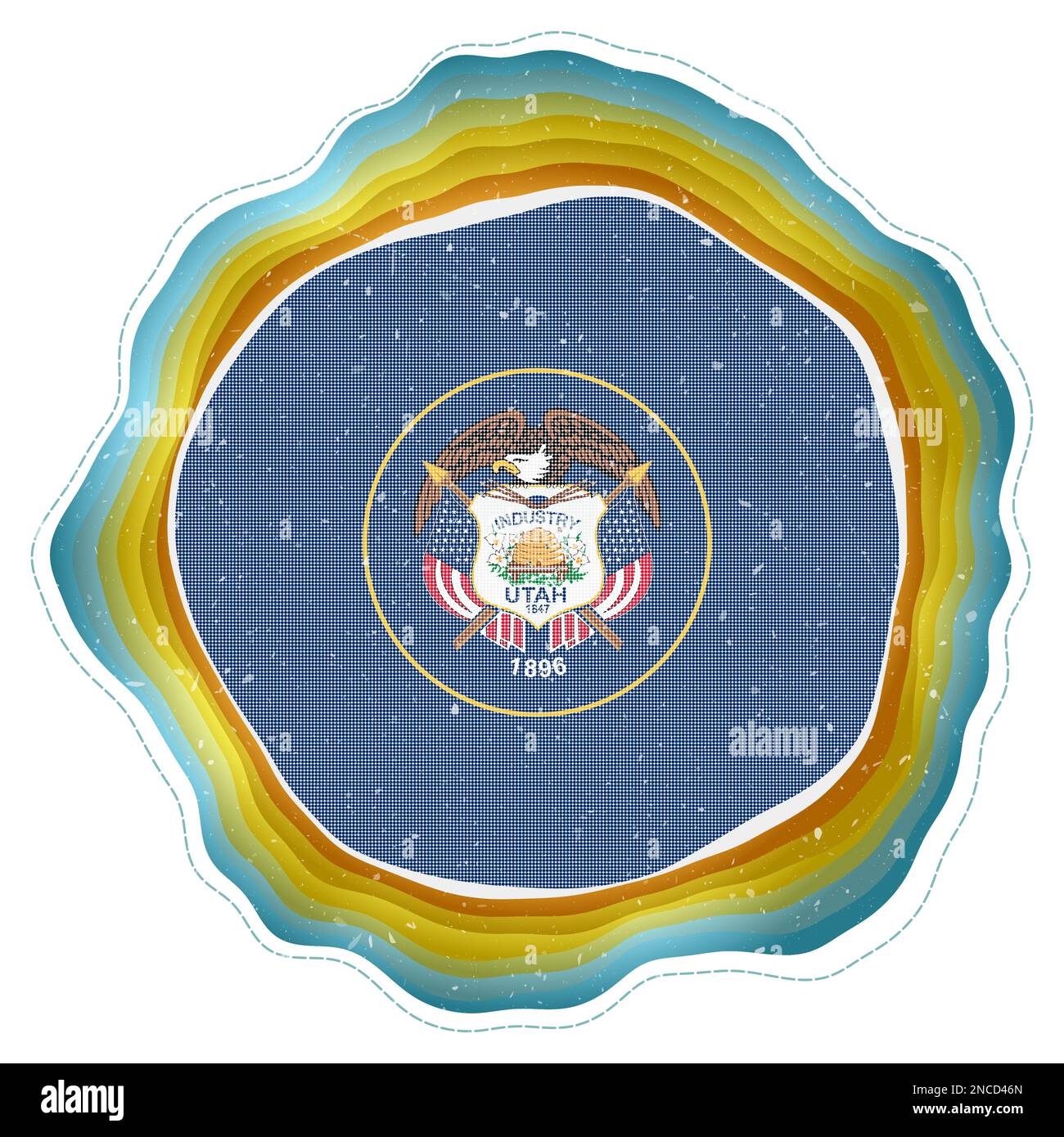 Utah flag in frame. Badge of the US state. Layered circular sign around Utah flag. Modern vector ...