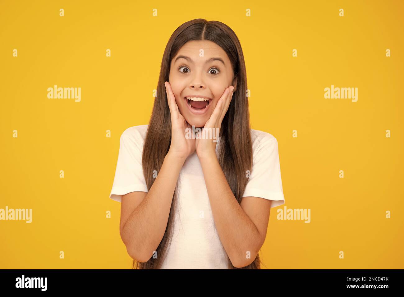 Teenager girl with shocked facial expression. Surprised face expression ...