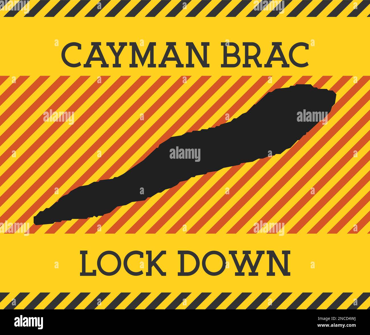 Cayman Brac Lock Down Sign. Yellow island pandemic danger icon. Vector ...