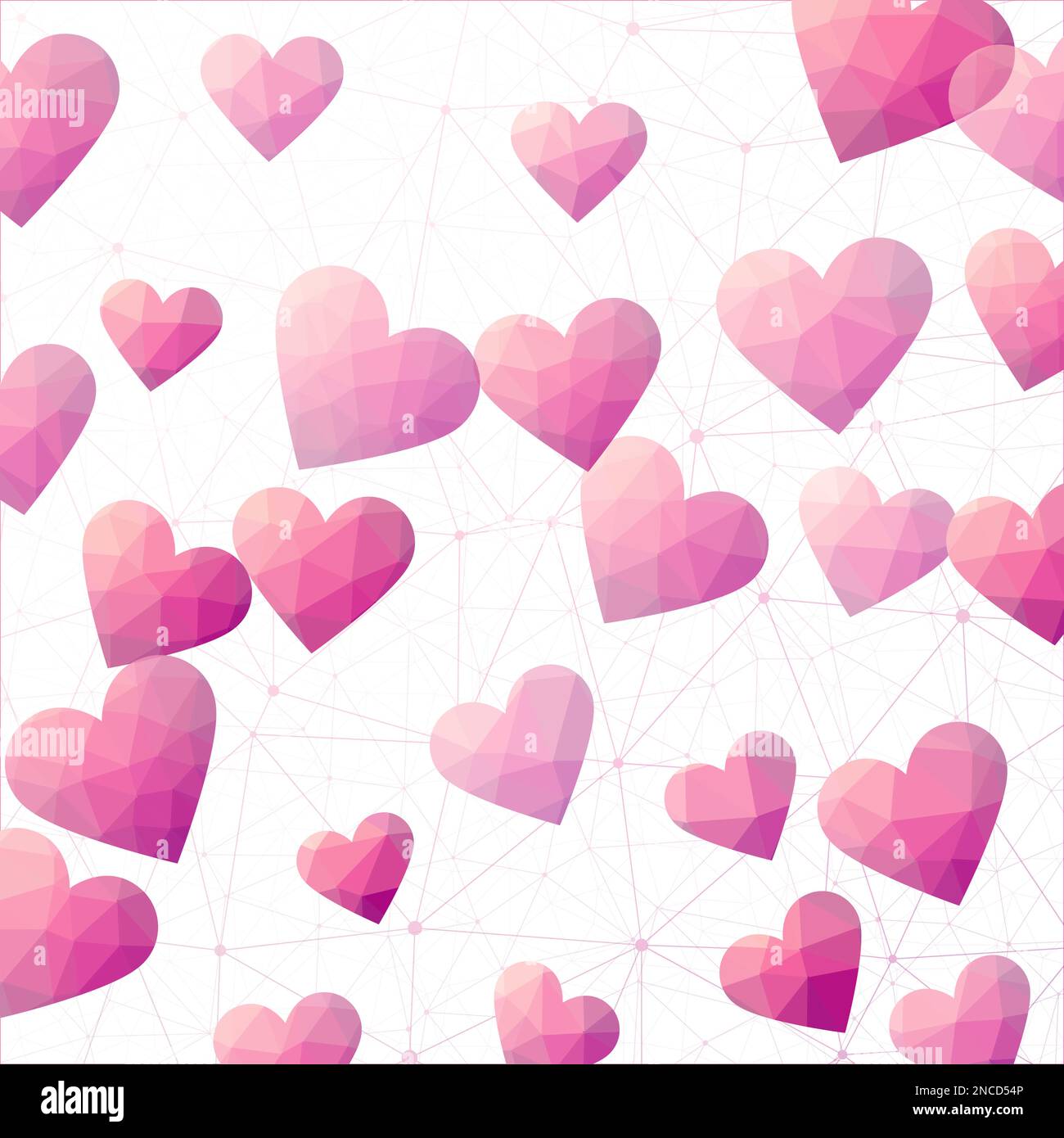 Hearts. Polygonal hearts in red-purple colors. Artistic digital design ...