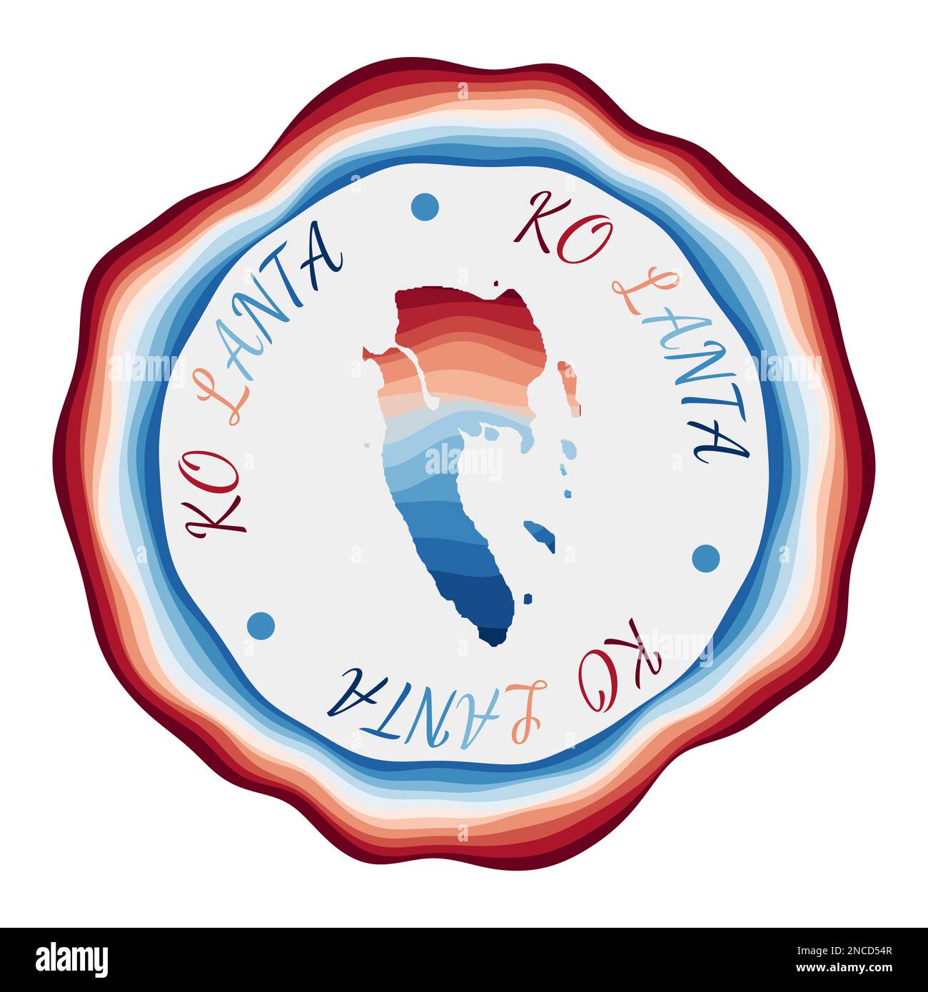 Ko Lanta badge. Map of the island with beautiful geometric waves and ...
