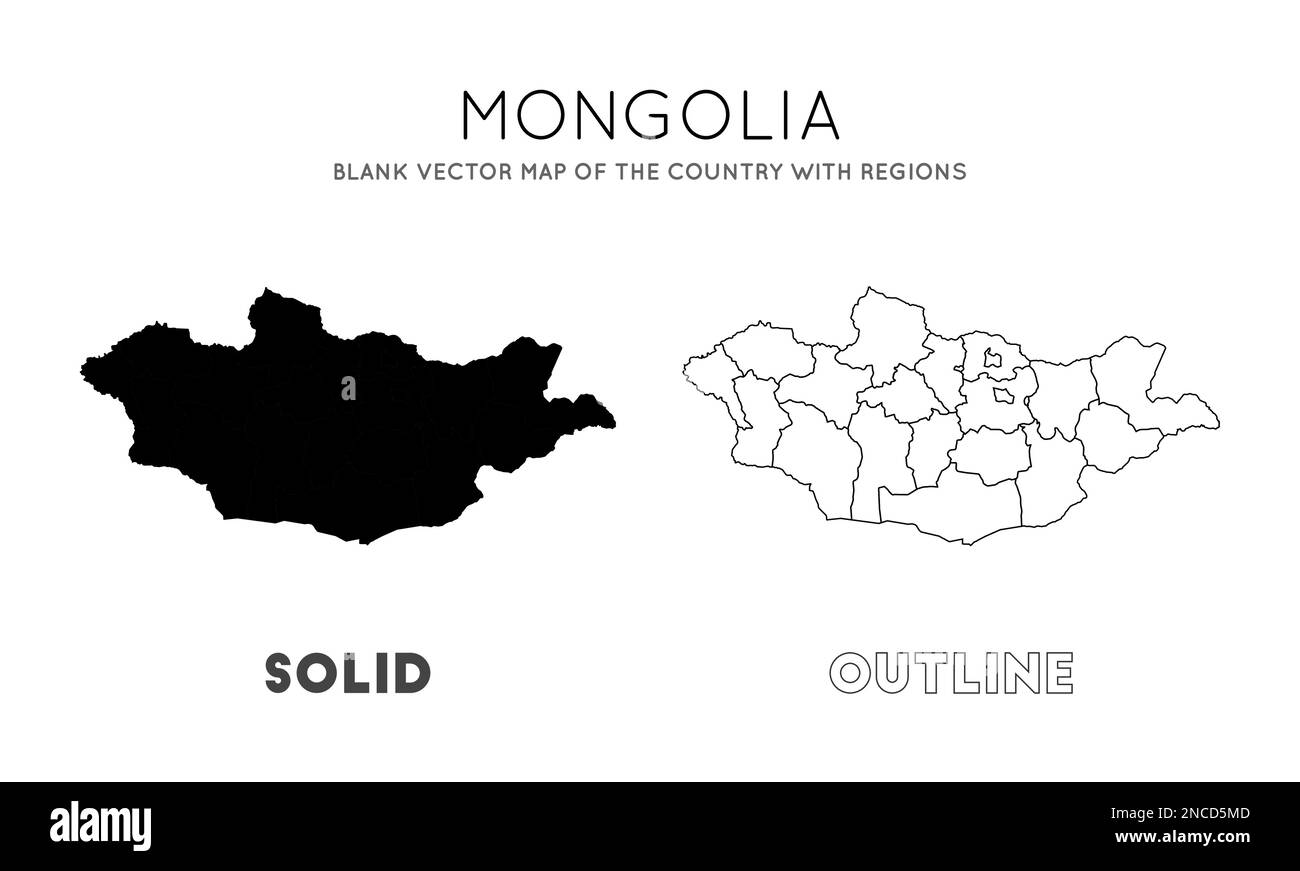 Mongolia map. Blank vector map of the country with regions. Borders of ...