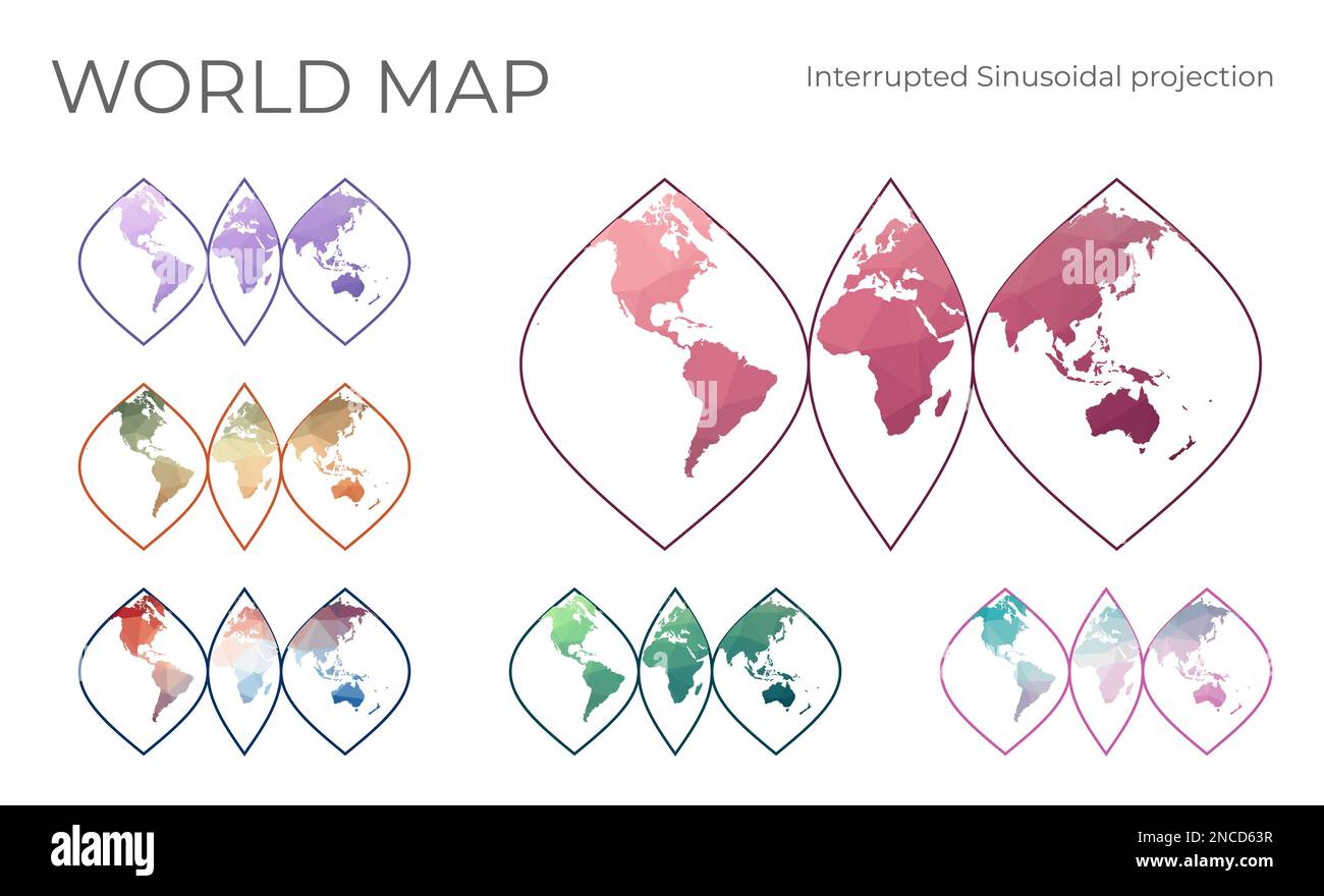 Low Poly World Map Set. Interrupted sinusoidal projection. Collection ...