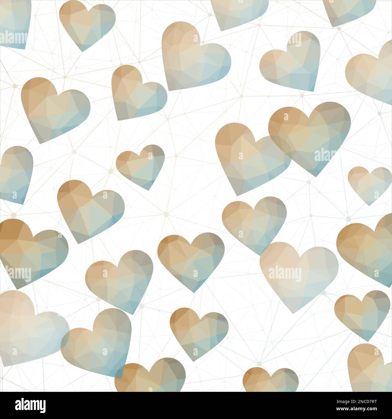 Geometric Hearts. Polygonal hearts in brown and teal colors. Amazing ...