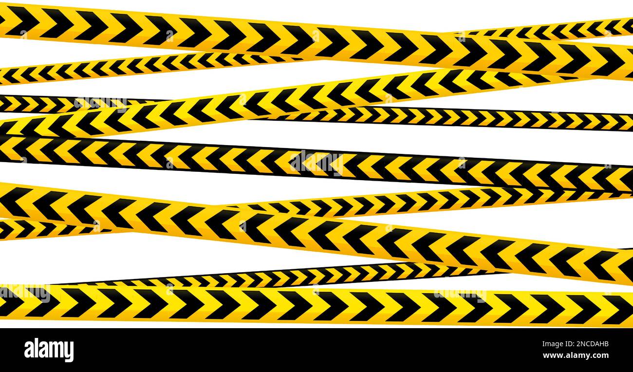 Crossed caution tape set. Yellow and black warning stripes. Repeating ...