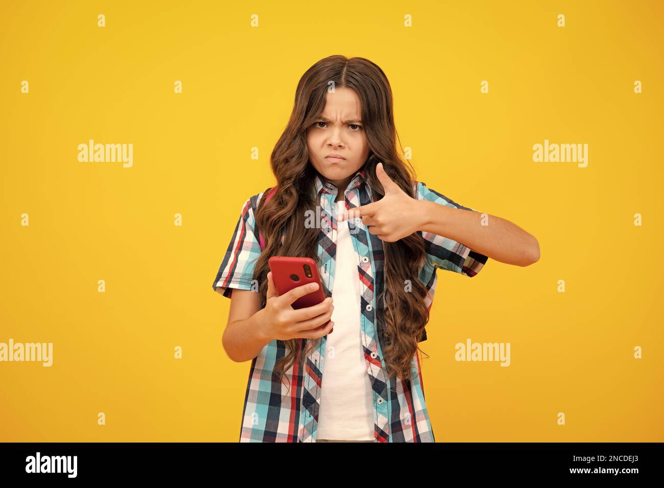 Unhappy upset teenager girl. Teenage girl with smart phone. Portrait of ...