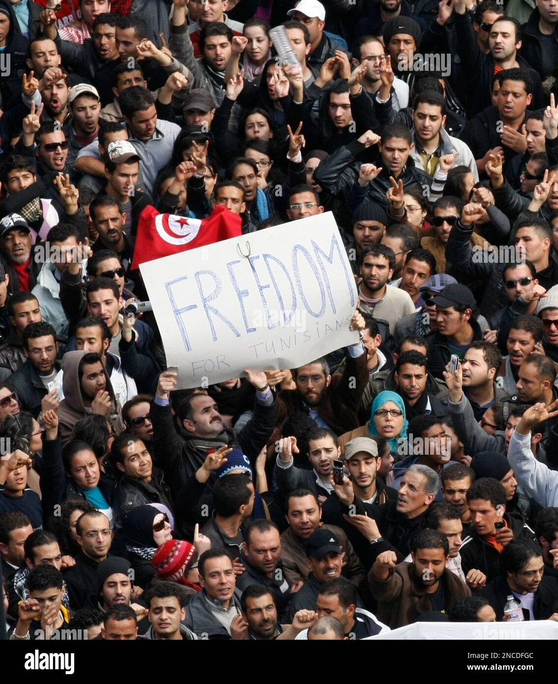 Protesters chant slogans against President Zine El Abidine Ben Ali in ...