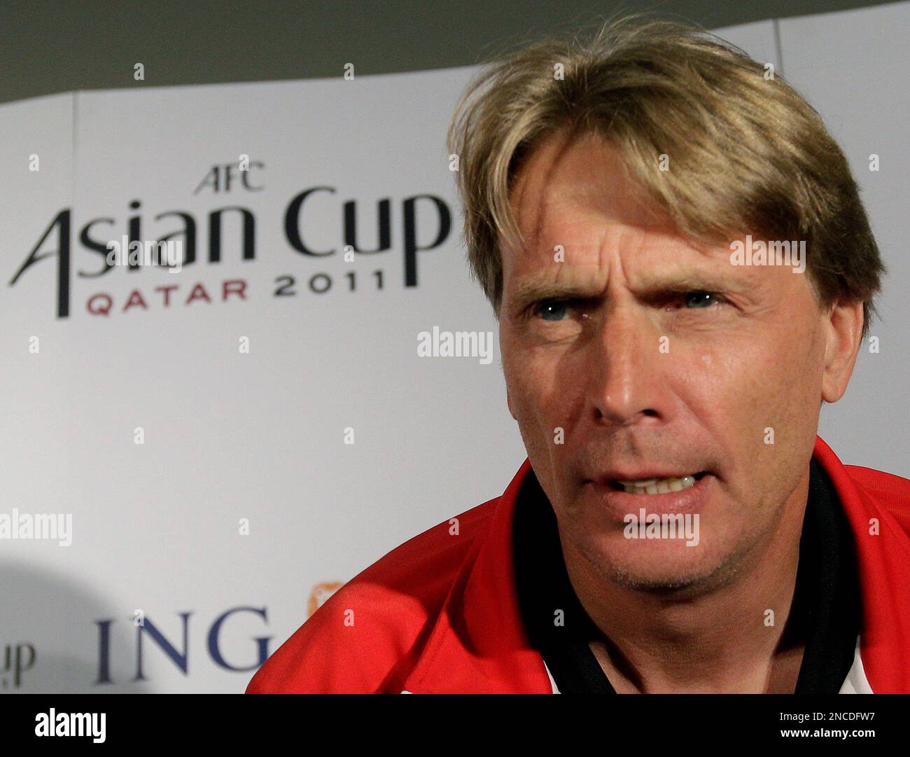 Iraq's national team coach Wolfgang Sidka of Germany, speaks during a ...