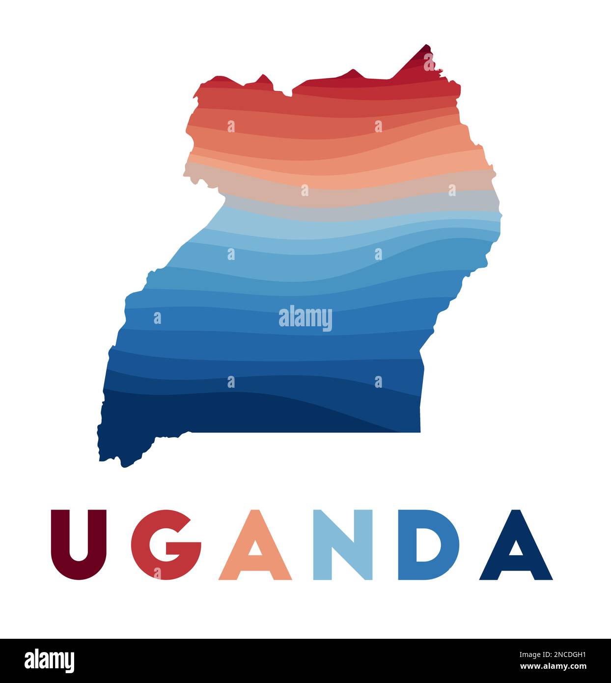 Uganda map. Map of the country with beautiful geometric waves in red and blue colors. Vivid ...