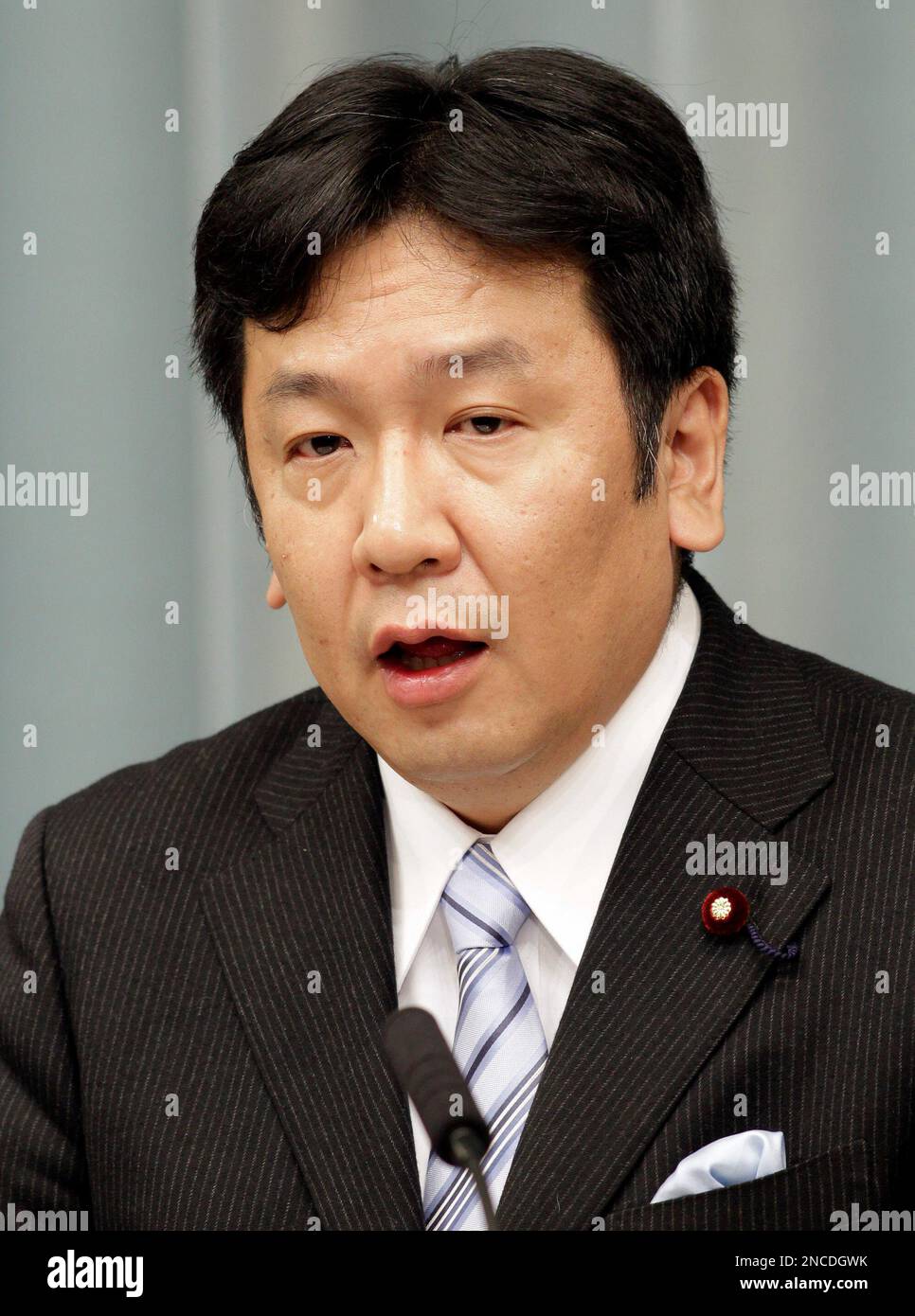 Japan's newly-appointed Chief Cabinet Secretary Yukio Edano speaks during a press conference to ...