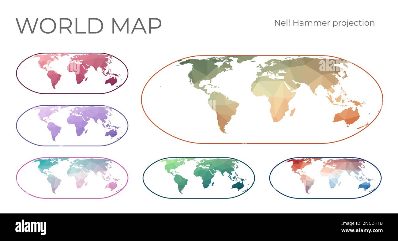 Low Poly World Map Set Hammer Projection Collection Of The World Maps In Geometric Style