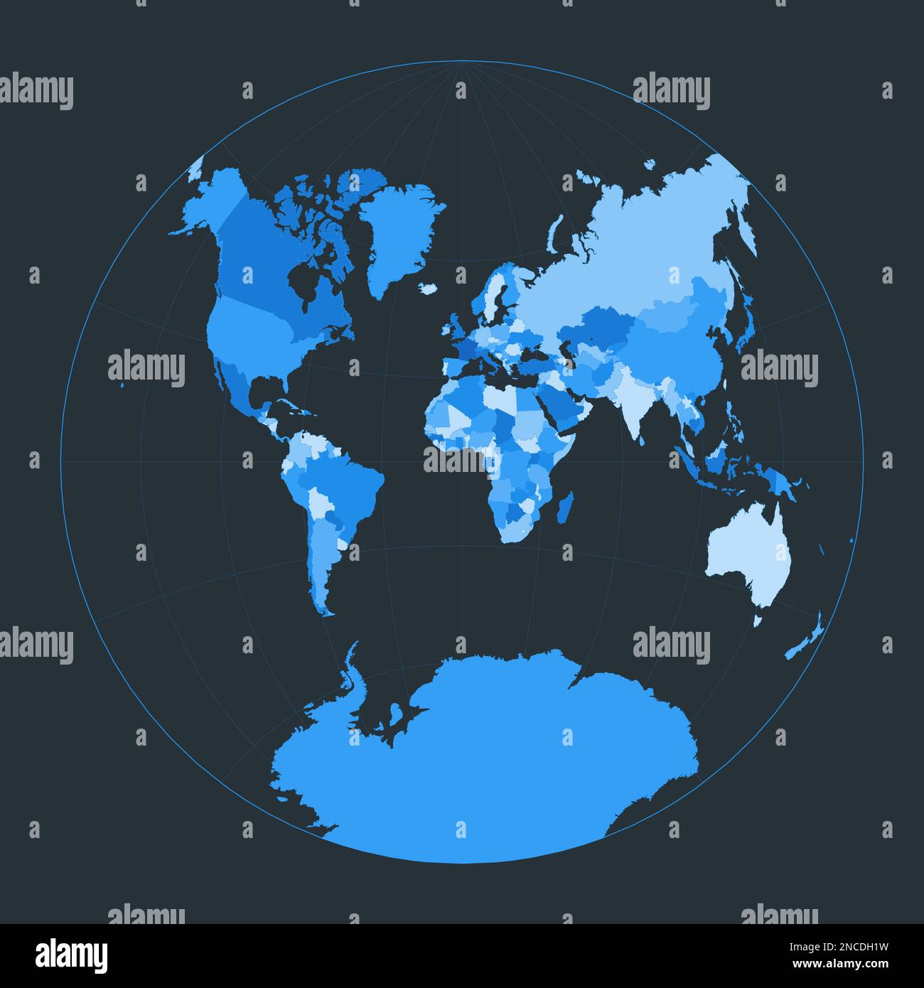World Map. Van der Grinten II projection. Futuristic world illustration ...