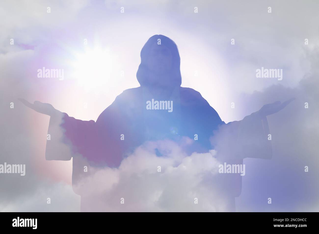 Silhouette of Jesus Christ and cloudy sky, double exposure Stock Photo ...
