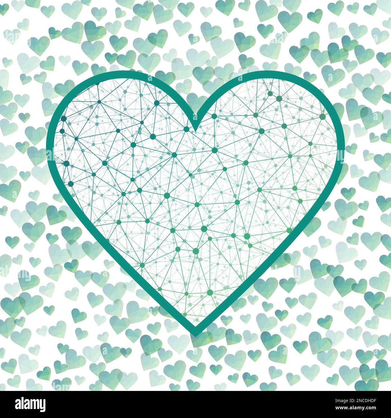 Valentine Day Logo. Geometric heart mesh in blue, green, and yellow ...