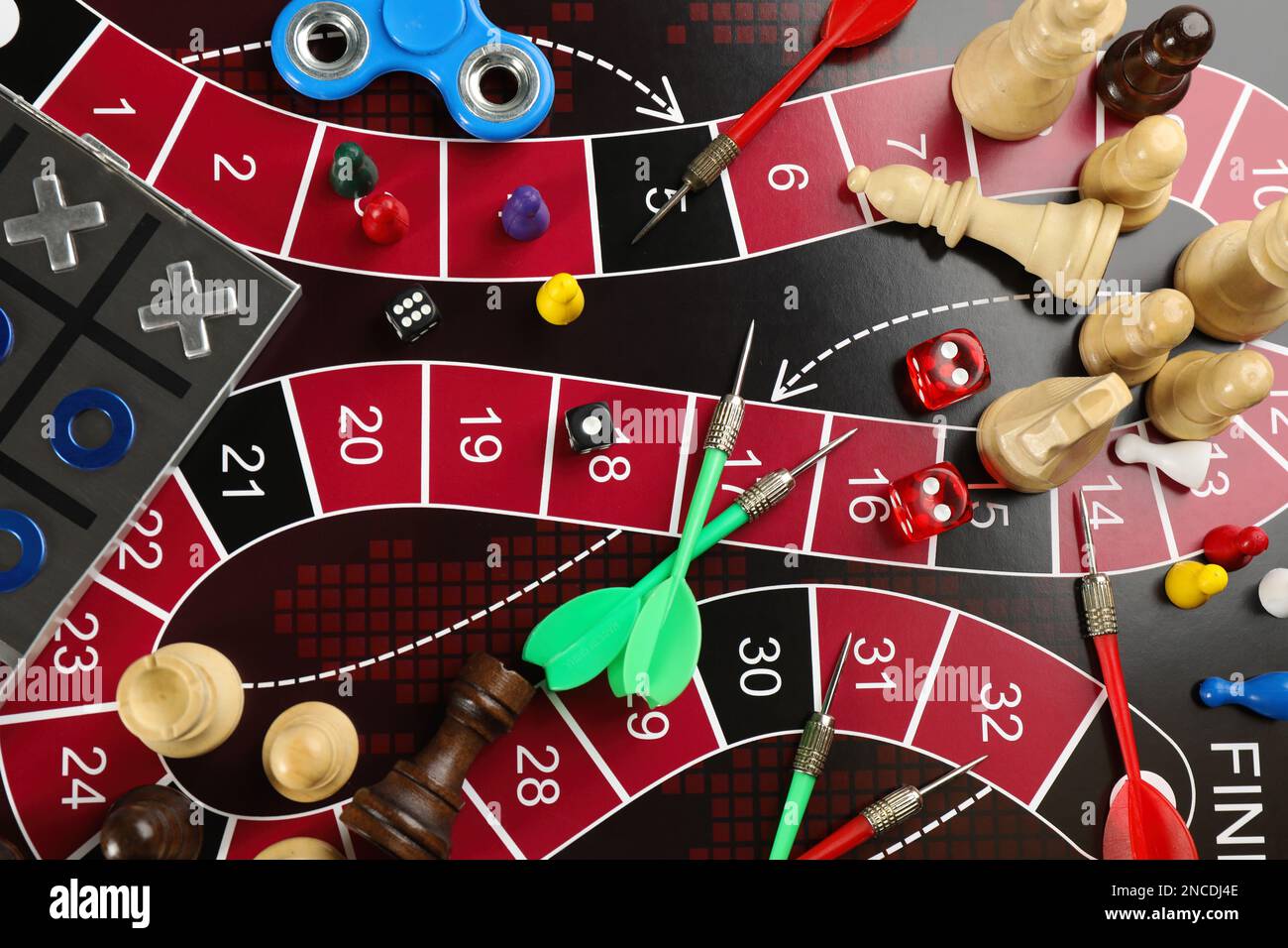 Different types of board games and its' components as background, top ...