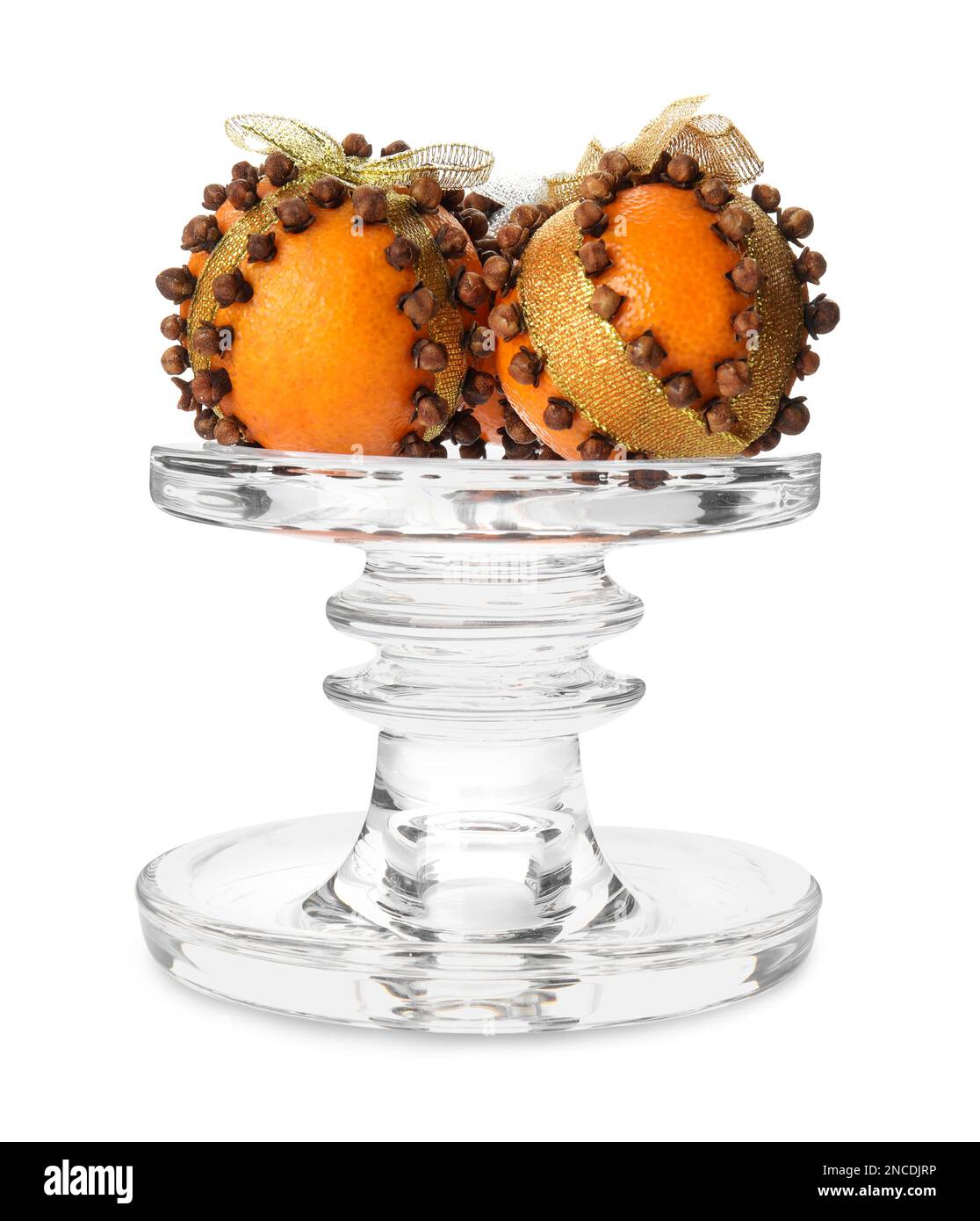 Glass stand with tangerine pomander balls isolated on white Stock Photo ...