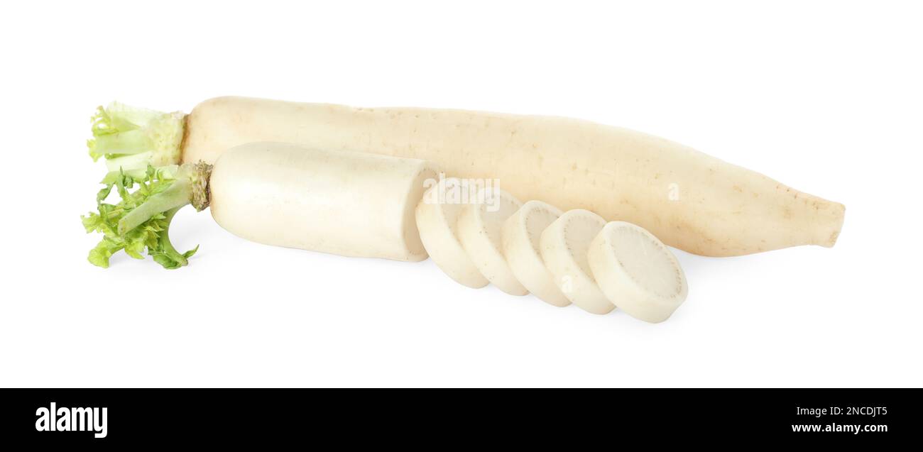 Sliced and whole fresh ripe turnips on white background Stock Photo - Alamy